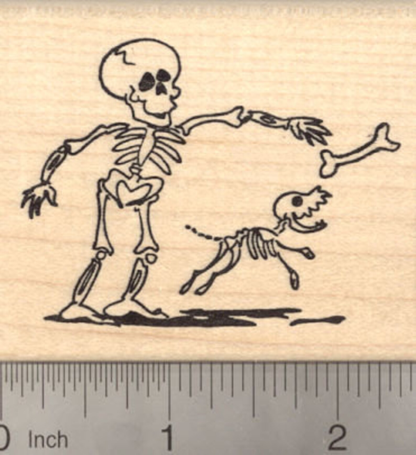 Halloween Skeleton Rubber Stamp Playing Fetch With Dog Bone - Etsy