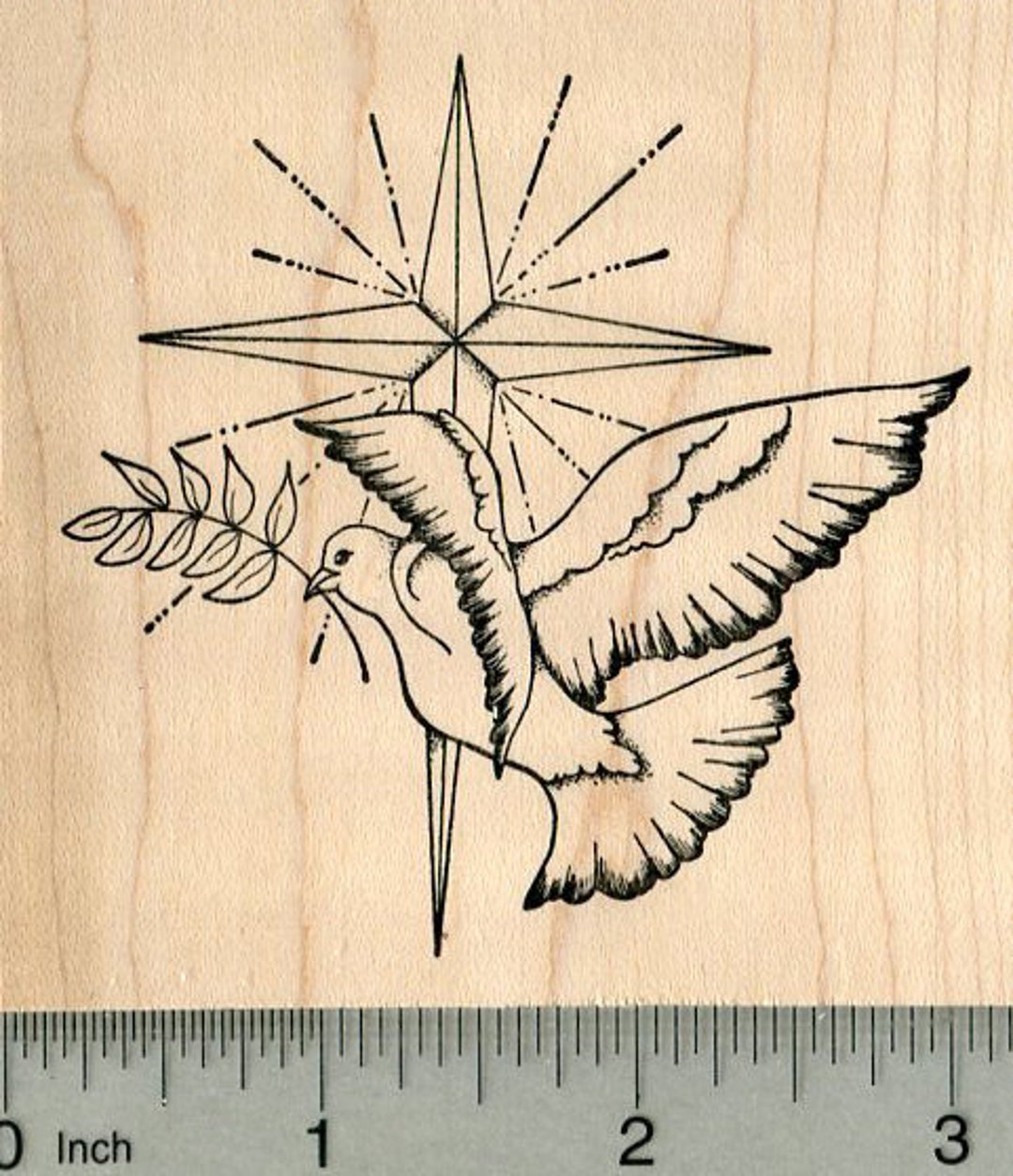 Christmas Dove Rubber Stamp With Star and Olive Branch - Etsy