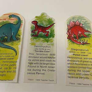 Vintage 1988 Teacher Touch Dinosaur Bookmarks Set of 8 Different ...