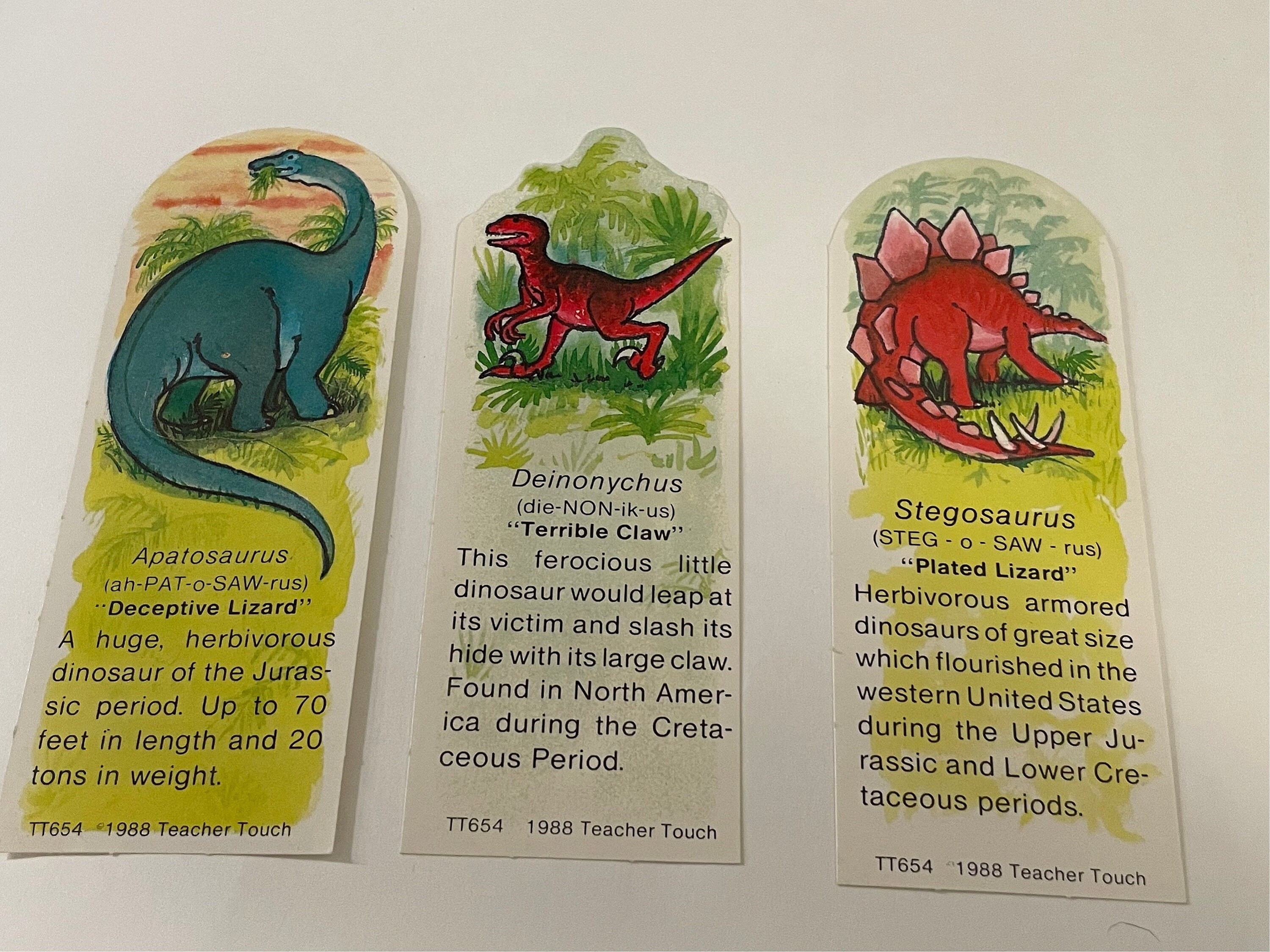 Vintage 1988 Teacher Touch Dinosaur Bookmarks Set of 8 Different ...