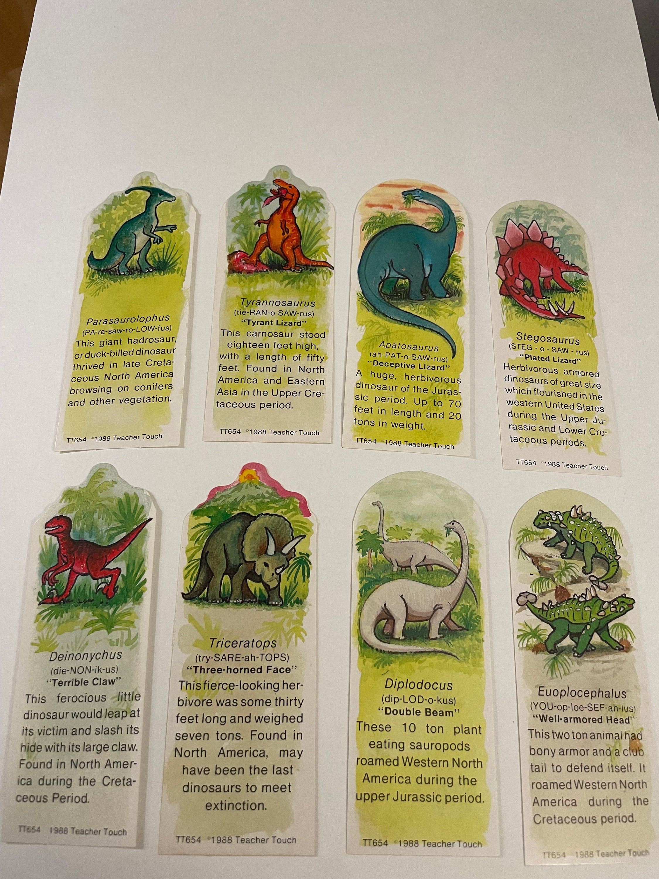 Vintage 1988 Teacher Touch Dinosaur Bookmarks Set of 8 Different ...