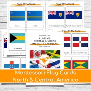 Montessori Flags of North America Nomenclature Cards & Puzzle Maps ...