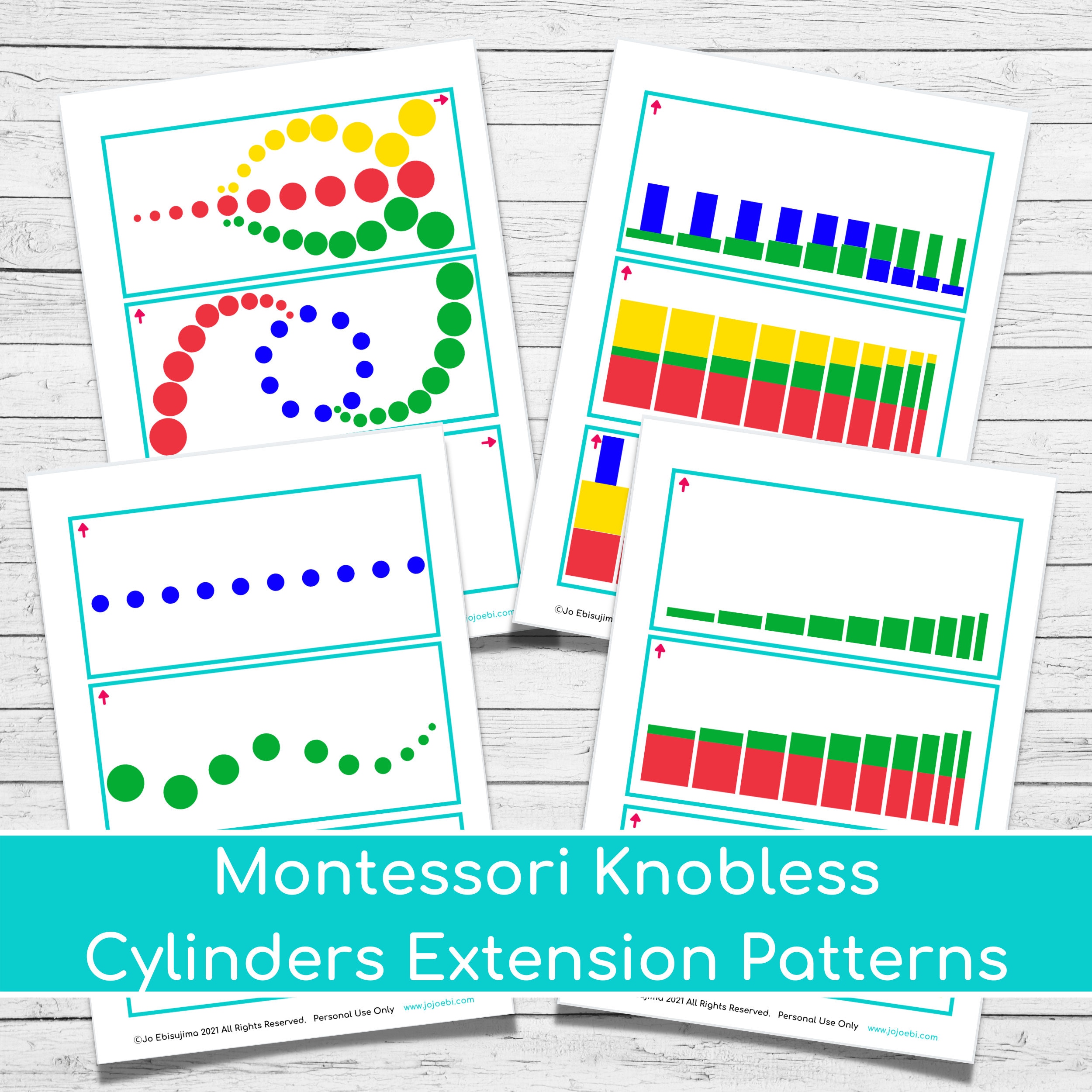 50+ Montessori Knobless Cylinders Extension Patterns Base Cards & 3D ...