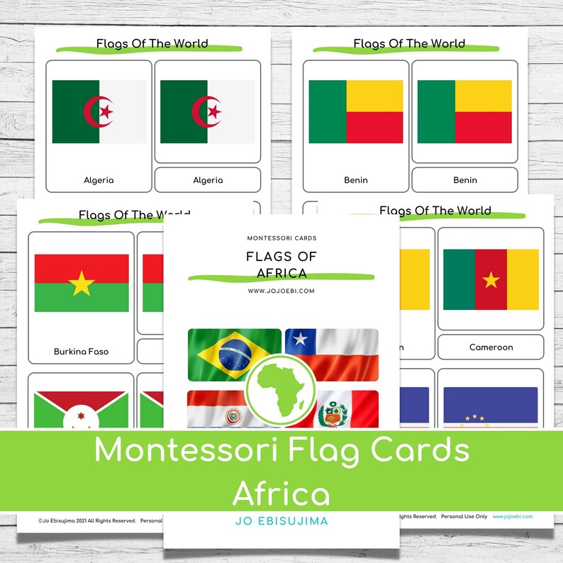 Montessori Flags of Africa Nomenclature Cards & Puzzle Maps Three Part ...