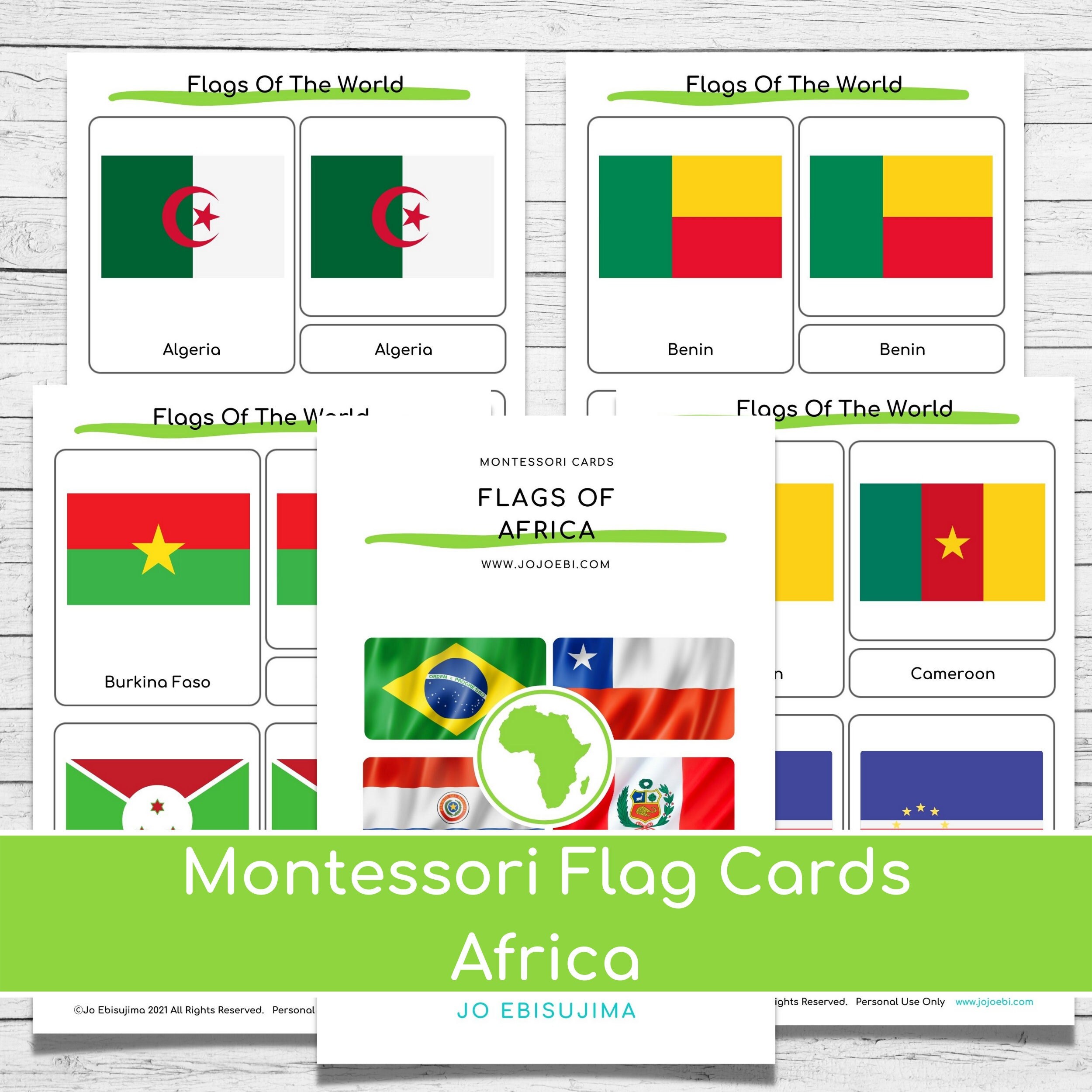 Montessori Flags of Africa Nomenclature Cards & Puzzle Maps Three Part ...
