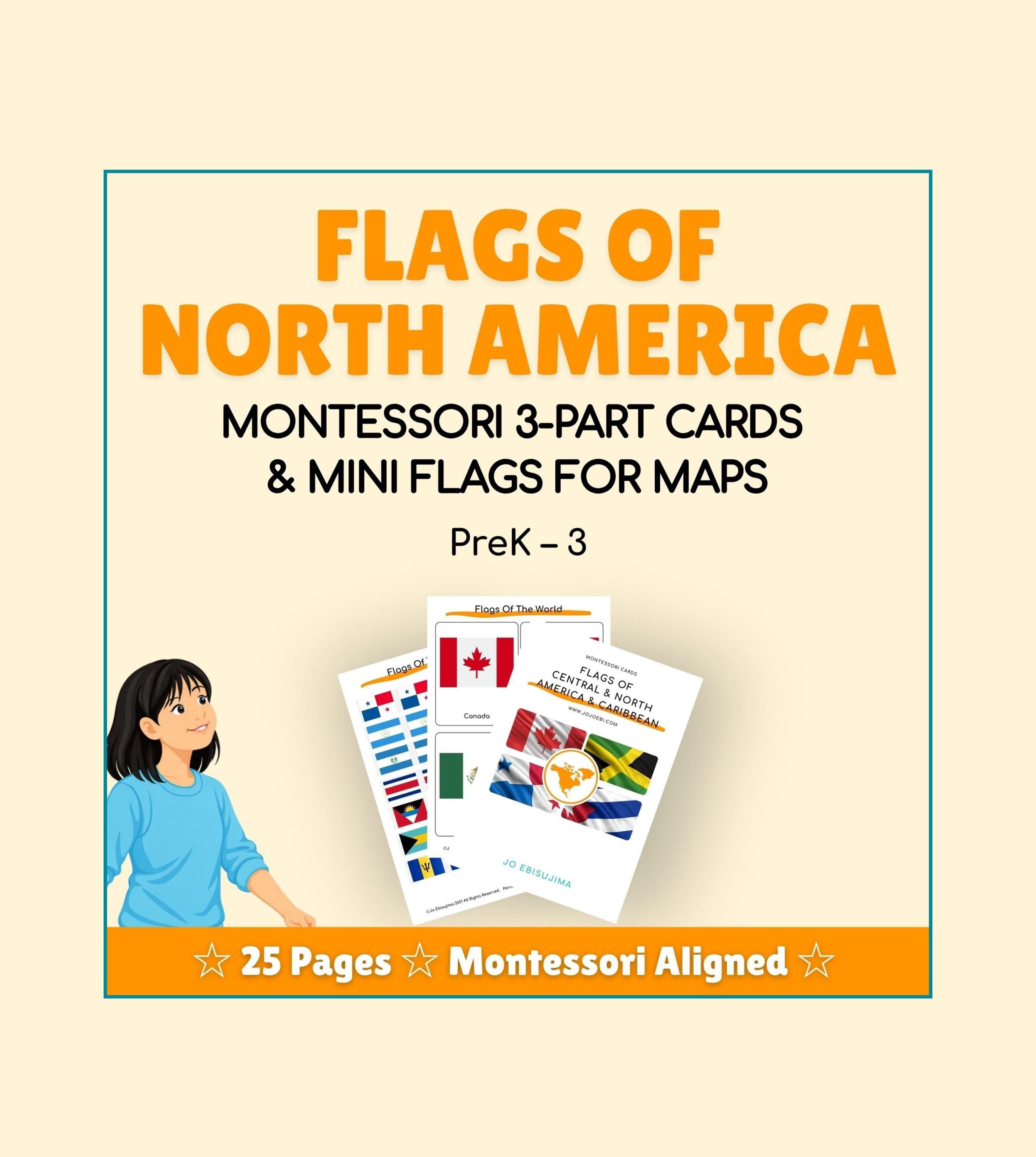 Montessori Flags of North America Nomenclature Cards & Puzzle Maps ...