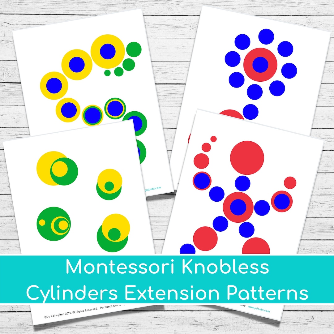50+ Montessori Knobless Cylinders Extension Patterns Base Cards & 3D ...