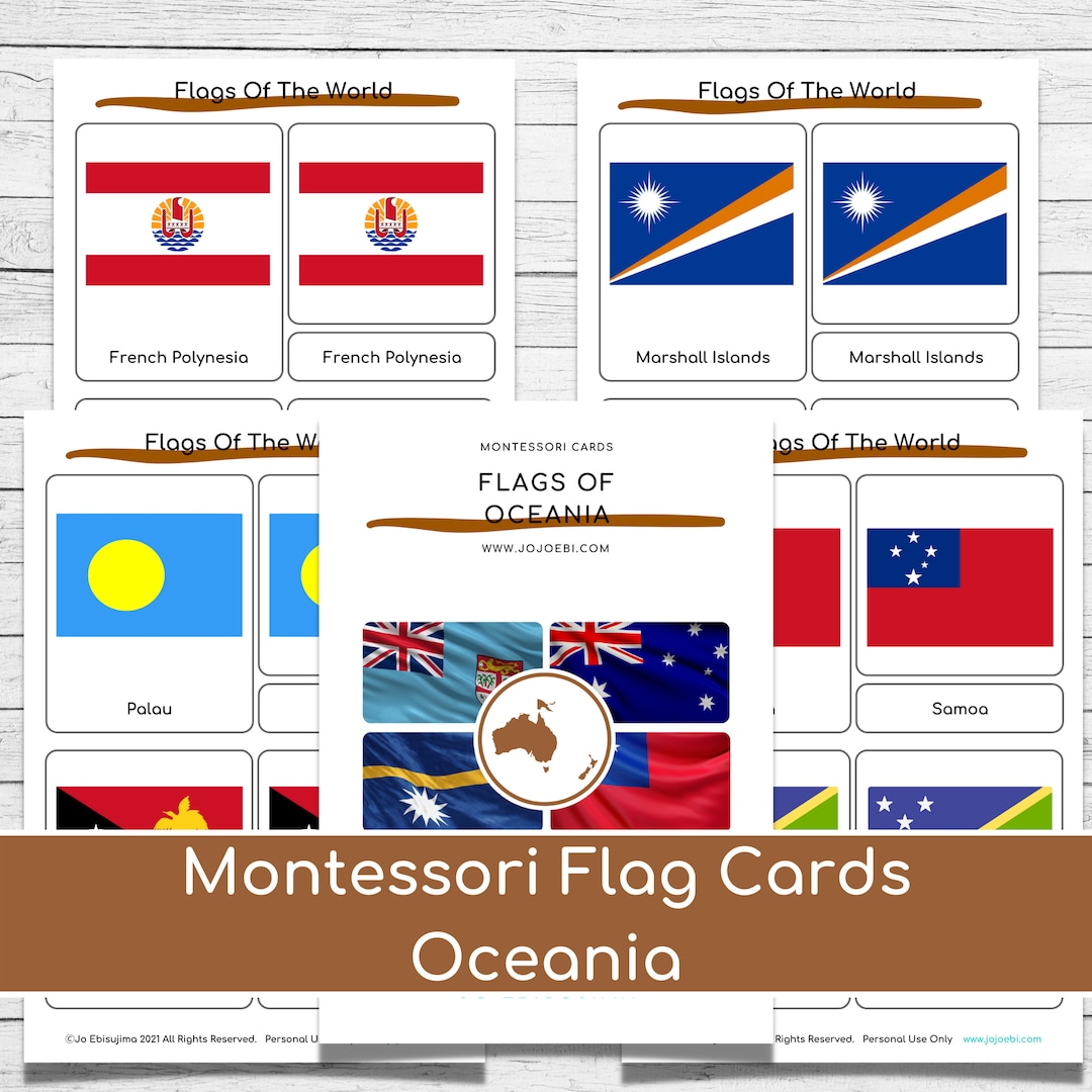 Montessori Flags of Oceania Nomenclature Cards & Puzzle Maps | Three ...