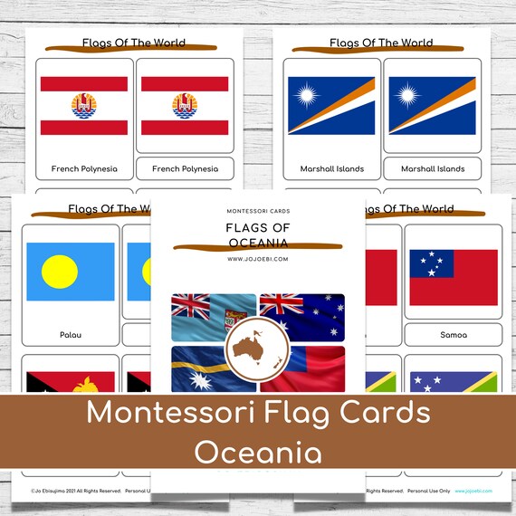 Montessori Flags of Oceania Nomenclature Cards & Puzzle Maps | Etsy
