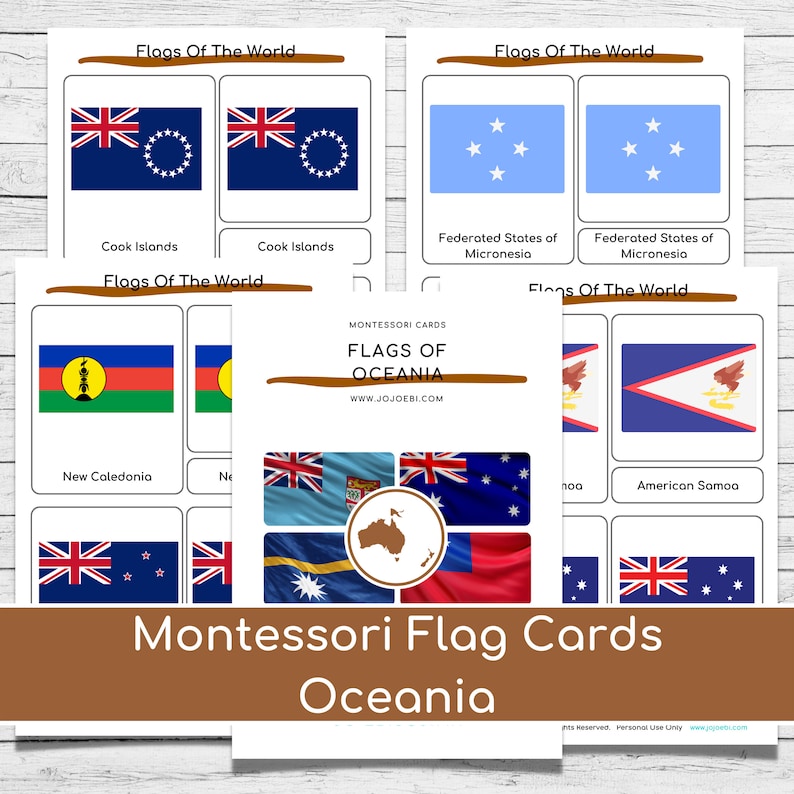 Montessori Flags of Oceania Nomenclature Cards & Puzzle Maps | Three ...