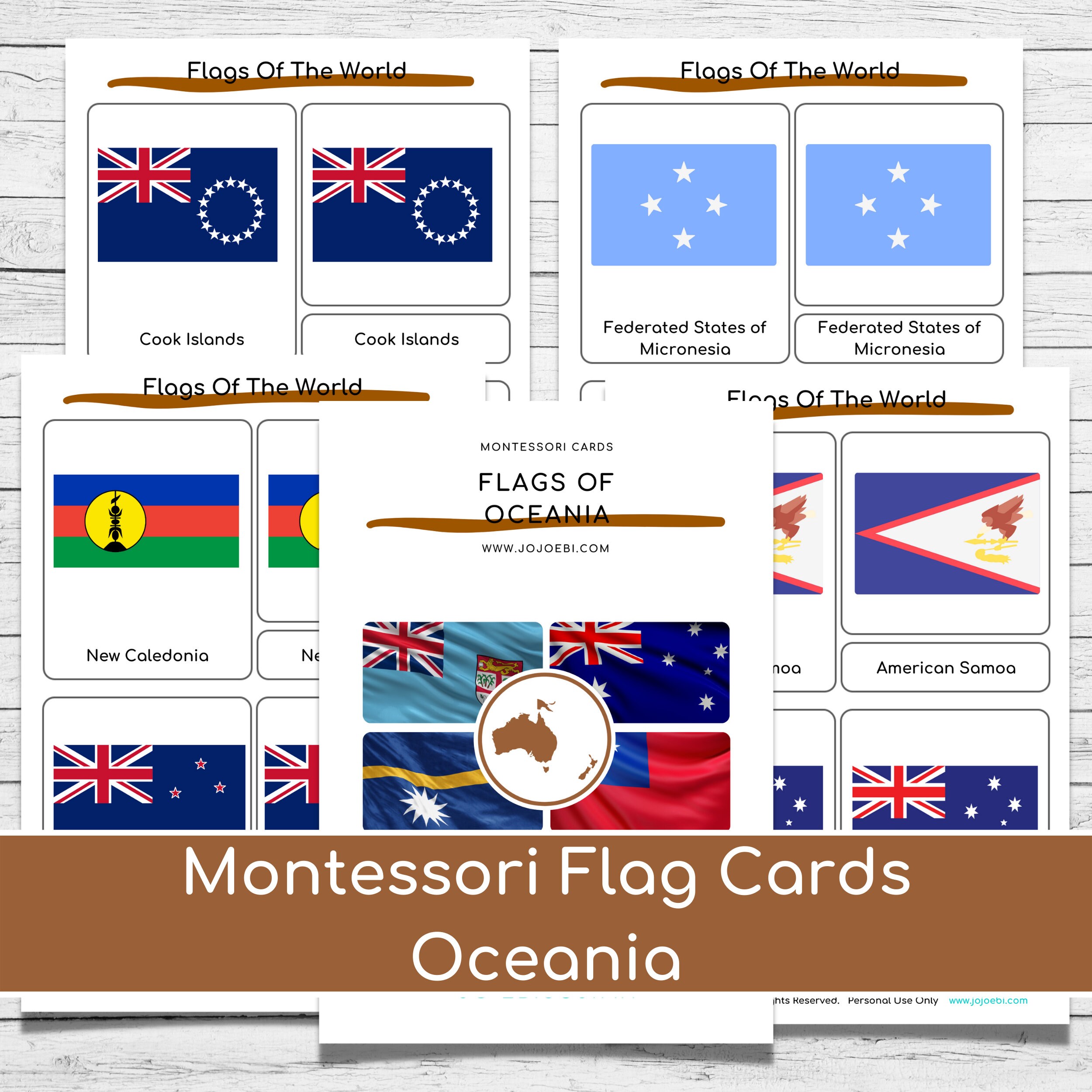 Montessori Flags of Oceania Nomenclature Cards & Puzzle Maps | Three ...