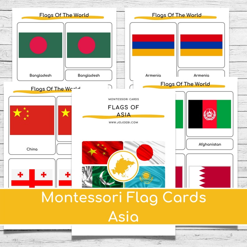 Montessori Flags of Asia Nomenclature Cards & Puzzle Maps | Three Part ...