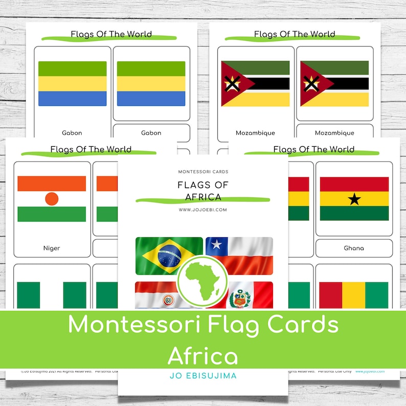 Montessori Flags of Africa Nomenclature Cards & Puzzle Maps Three Part ...