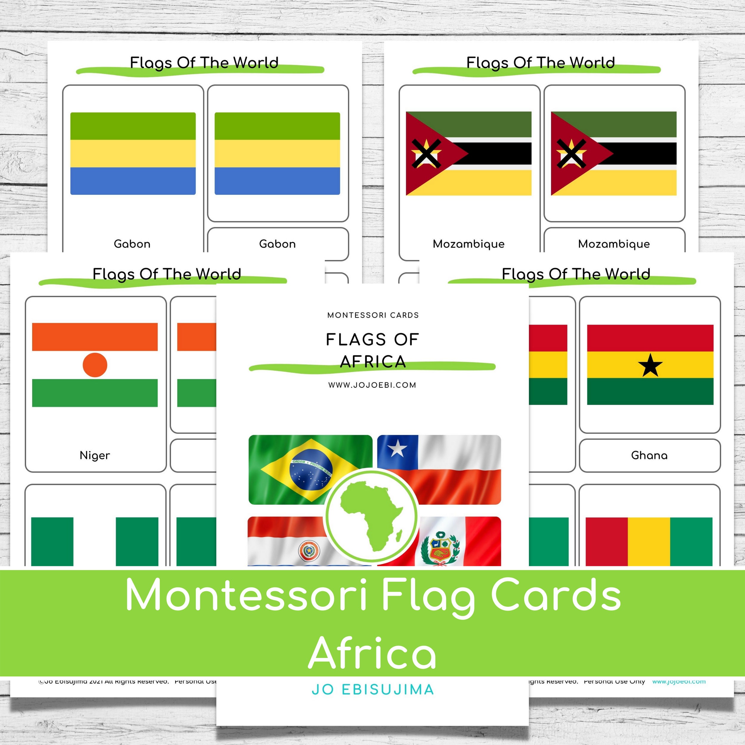 Montessori Flags of Africa Nomenclature Cards & Puzzle Maps Three Part ...