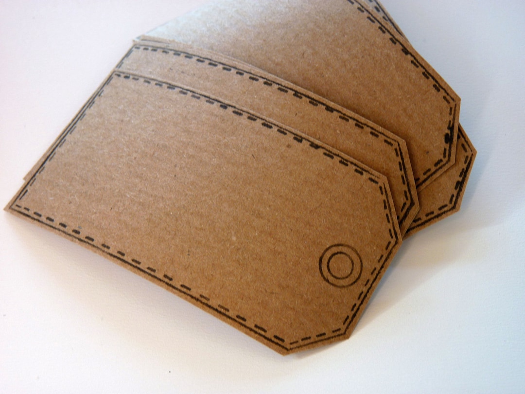 Set of 6 Hand Printed Parcel Tag Kraft Paper Stickers in Kraft Brown ...