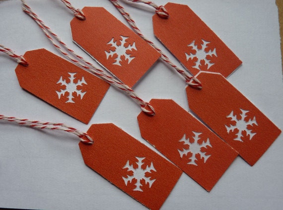 Red white snowflake small Christmas gift tags set pre-strung | Etsy