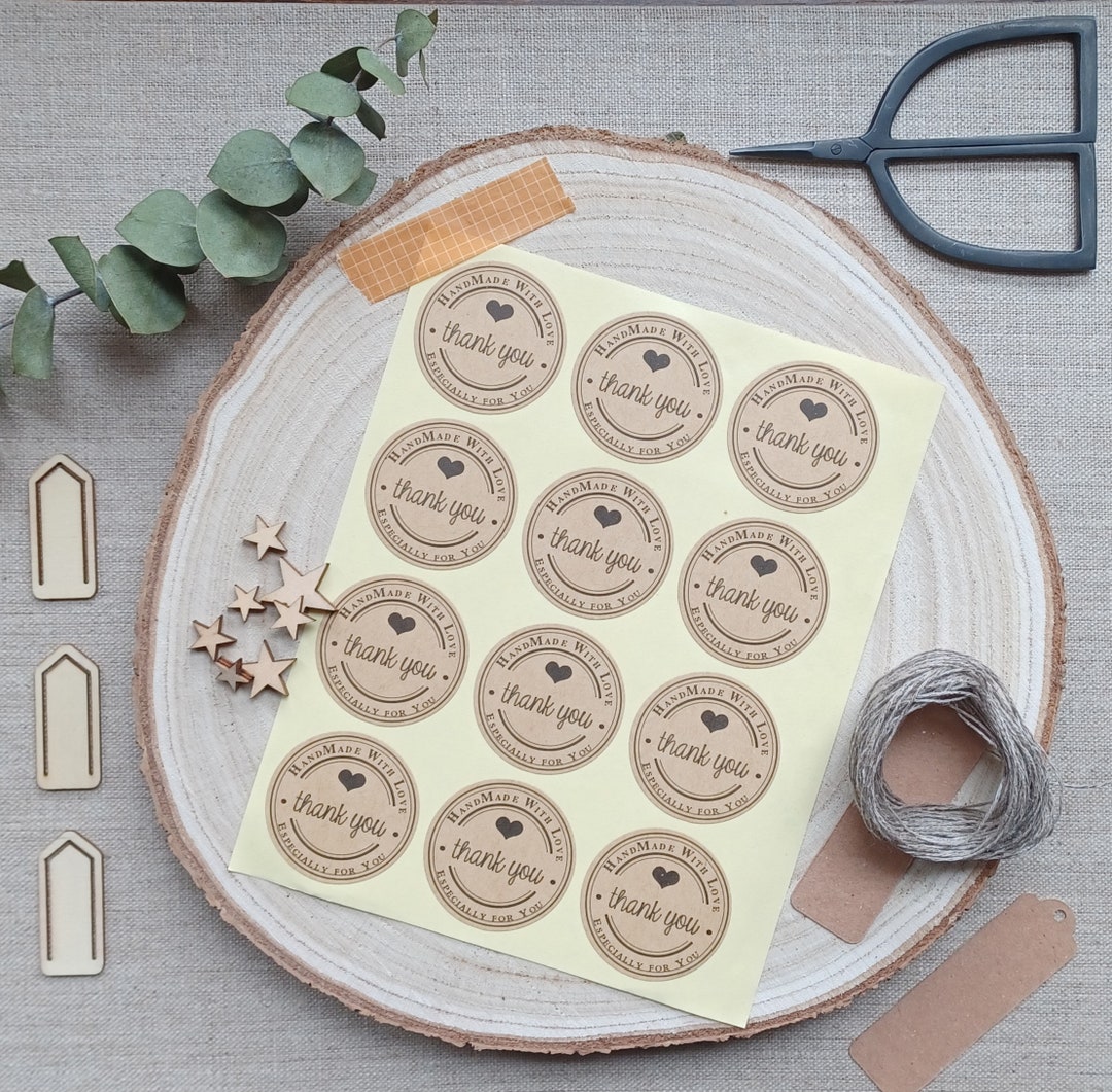 Handmade With Love : Thank You Stickers Kraft Brown Round Sheet Set of ...