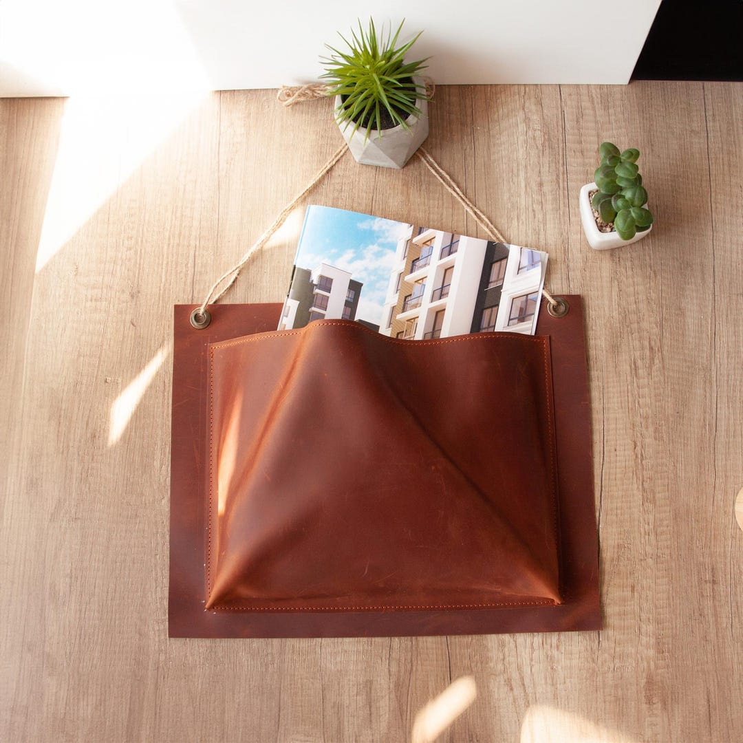 Leather Wall Pocket, Leather Wall Pouch, Leather Mail Holder, Leather ...