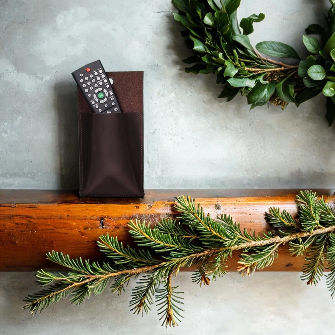 Leather Remote Control Holder, Wall Mount Remote Control Holder ...