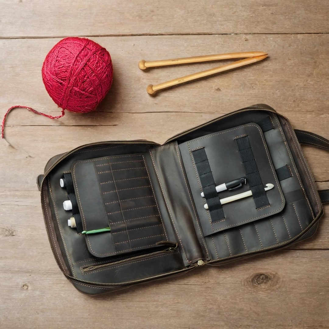 Leather Knitting Needle Bag, Leather Needle Case, Crochet Hook Case ...