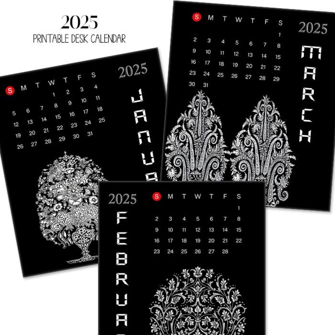 PRINTABLE - 2025 Digital Desk Calendar - Black & White Motifs - Etsy