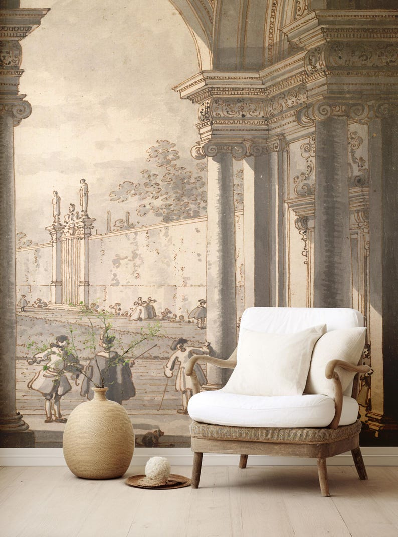 Colonnaded Palace Wallpaper, Canaletto View Through a Baroque Colonnade ...