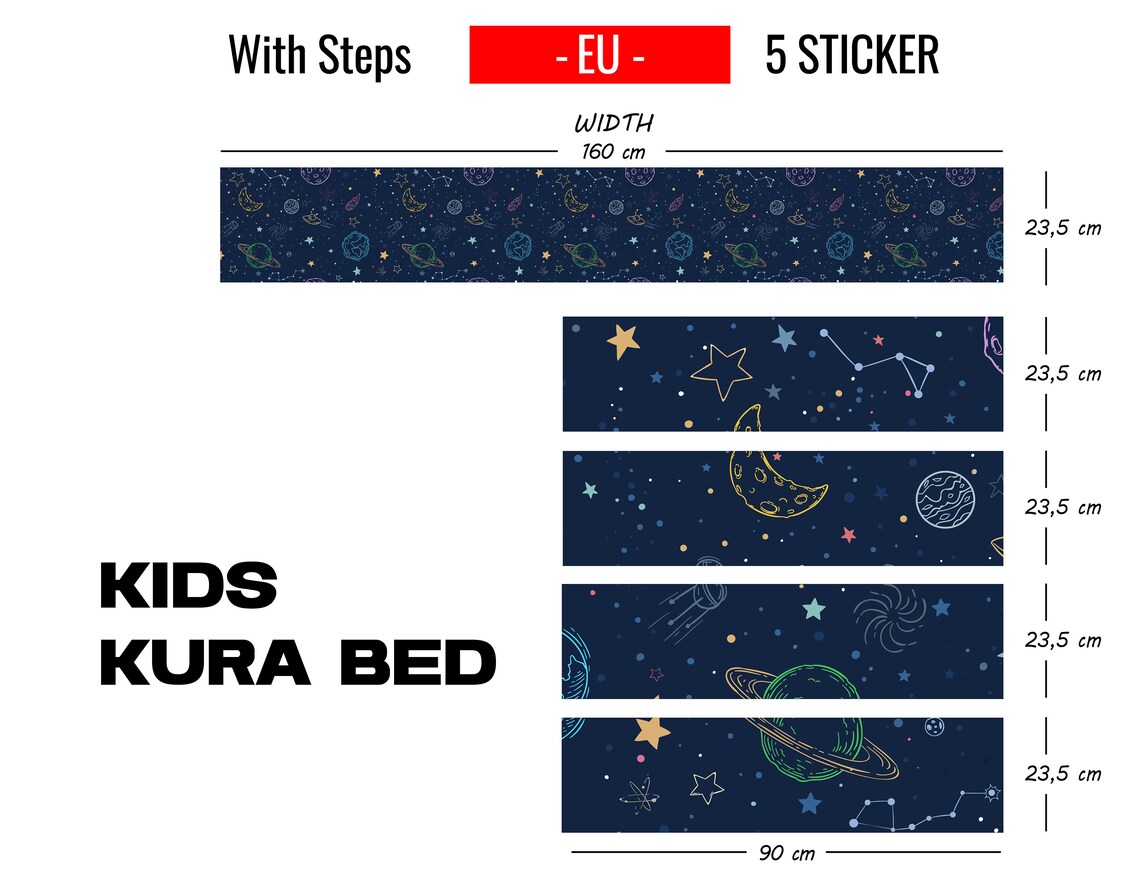Space Planets and Stars Kura Bed Sticker, Ikea Kura Bed Decals for Boys ...