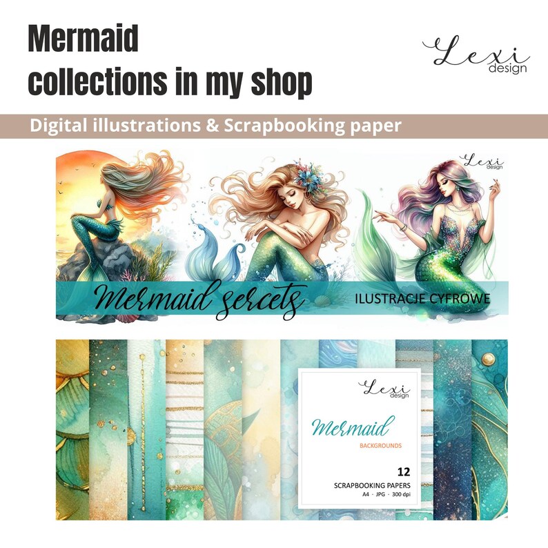 Mermaid Secret Digital Illustrations, Clipart, Scrapbooking ...