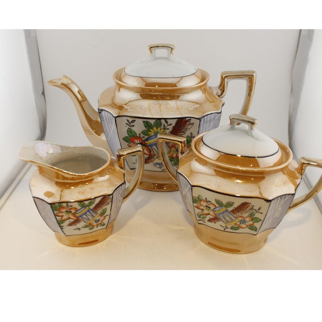 Vintage Lusterware Teapot, Sugar and Creamer Set Japan - Etsy