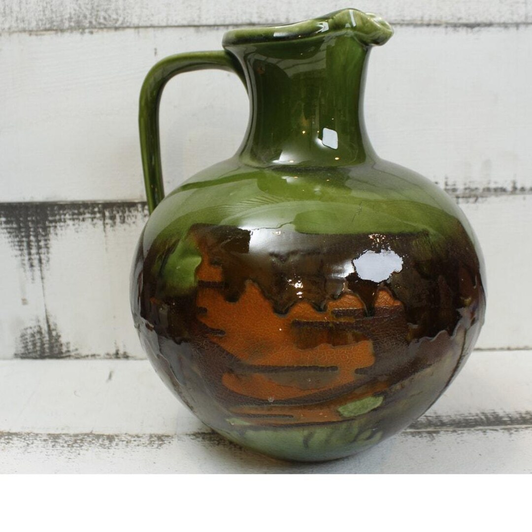 Royal Haeger Vintage Earth Wrap Green Orange Brown Pottery Pitcher - Etsy