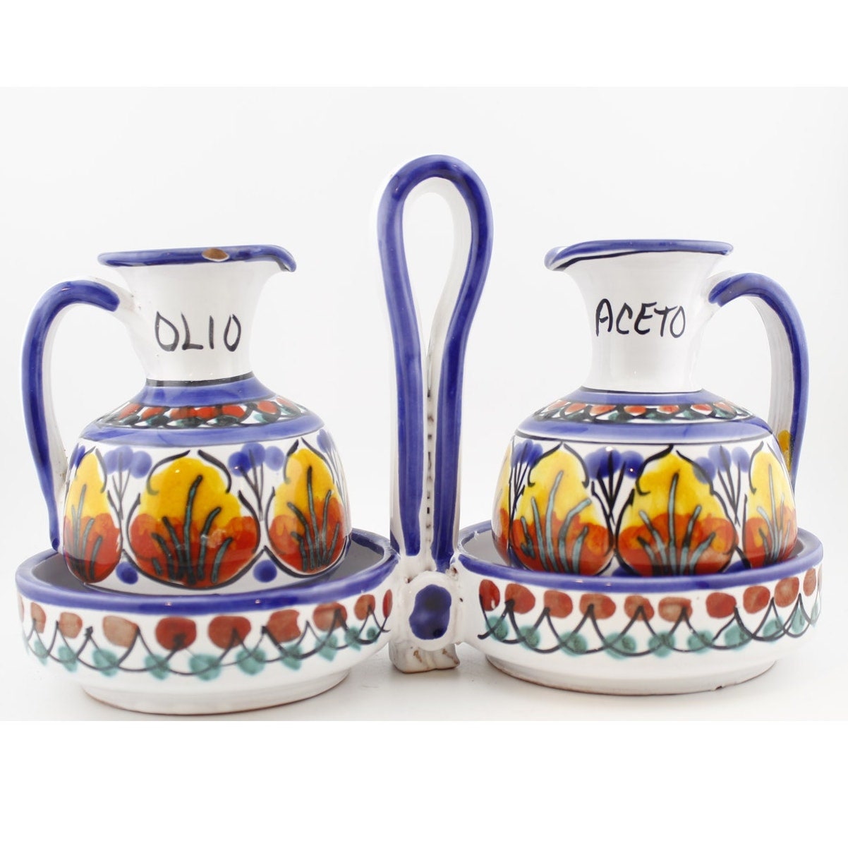 Italian Redware Pottery Oil and Vinegar 3 Piece Set olio & Aceto ...