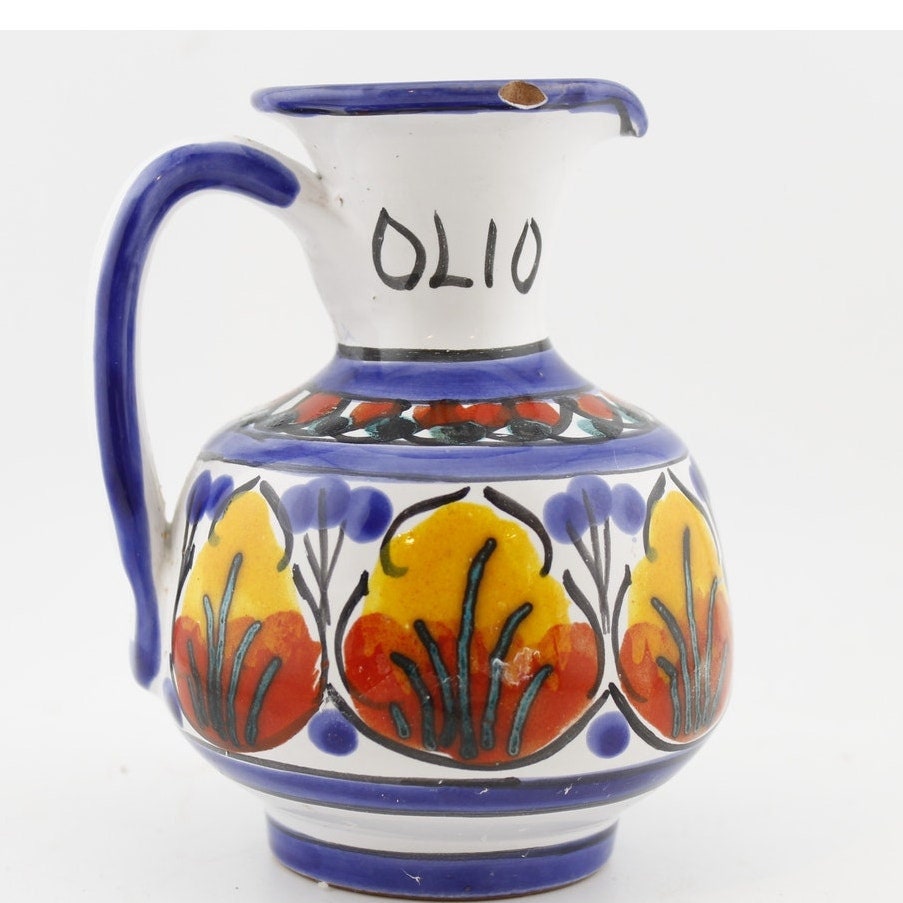 Italian Redware Pottery Oil and Vinegar 3 Piece Set olio & Aceto ...