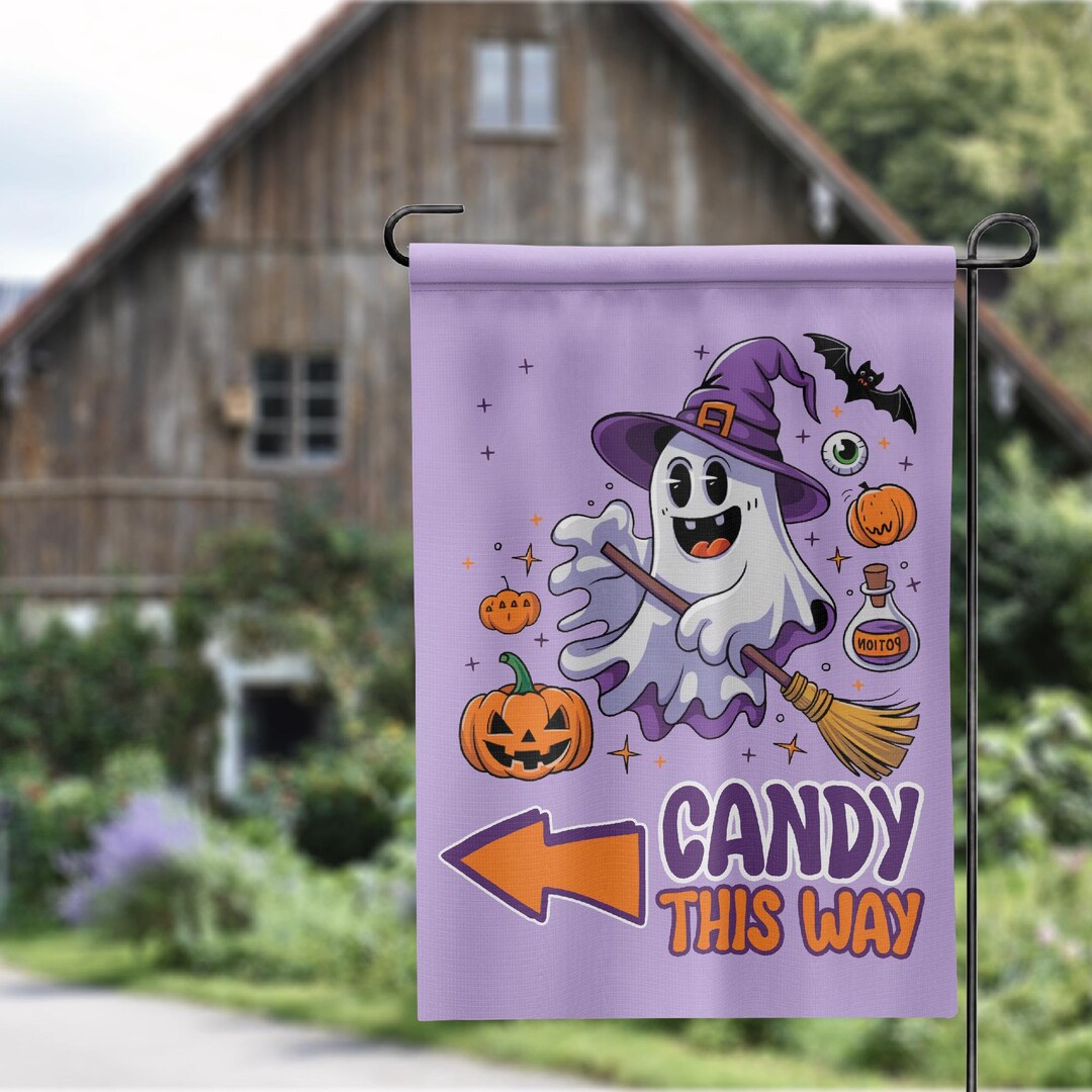 Halloween Flag, Halloween Garden Flag Candy This Way, Halloween Decor ...