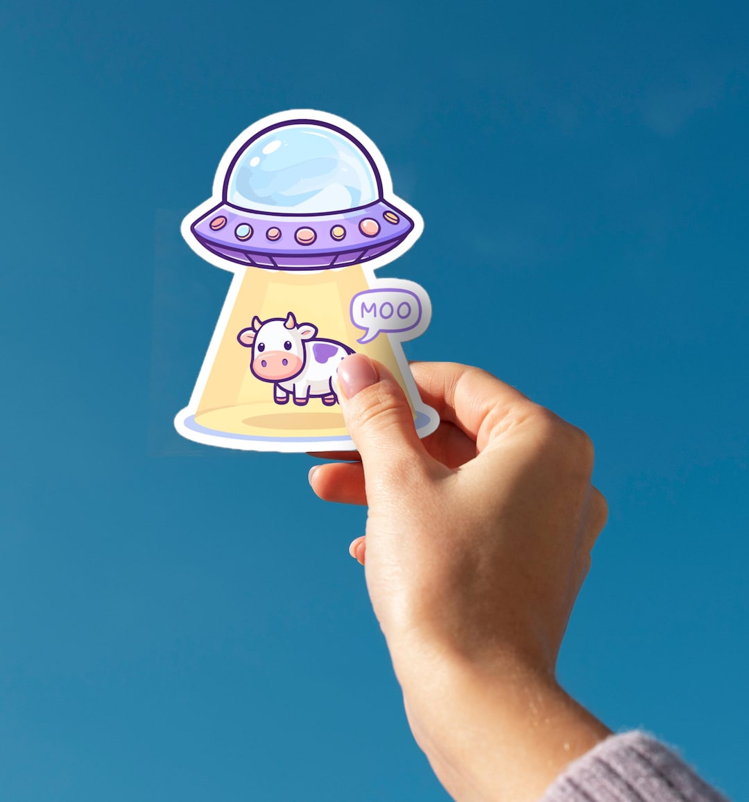 Cute Alien Sticker Cute Cow Kidnapping, Sticker for Scrapbook Bubble ...