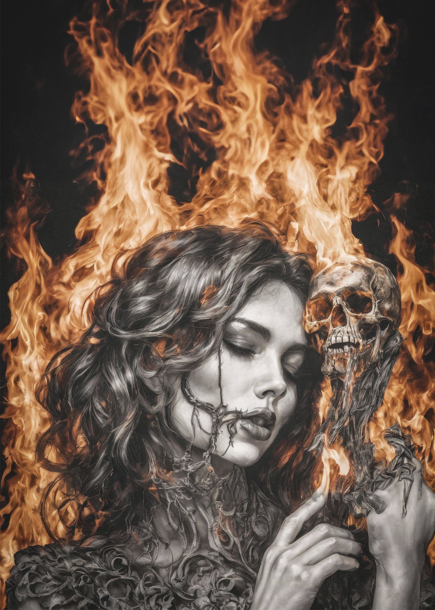 Printable Gothic Wall Art With Flames Print, Printable Music Lover Wall ...