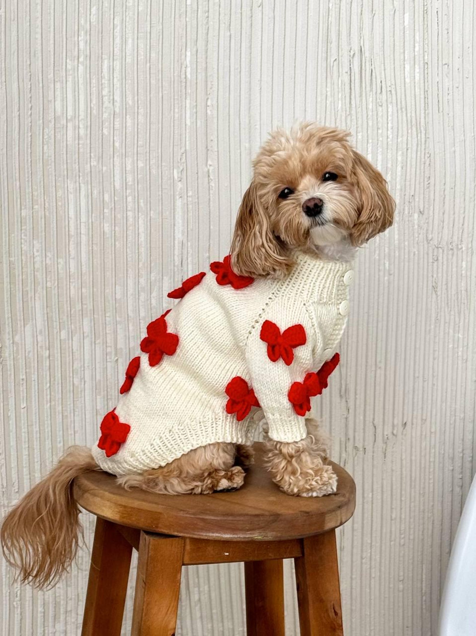 Knitted Pet Costume With Bows Custom Pet Sweatshirt Dog Sweater Custom ...