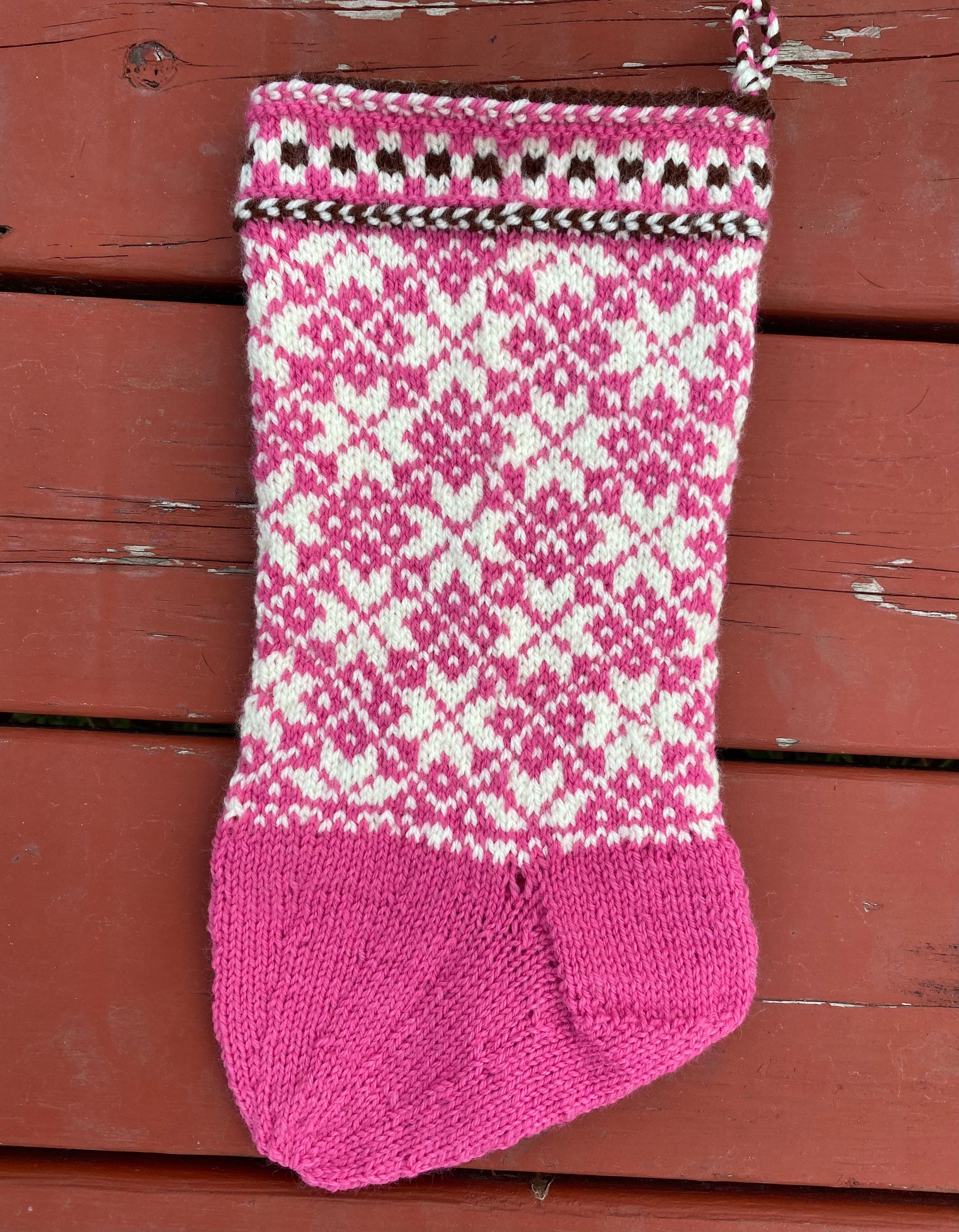 Hand Knit Pink and Cream Fair Isle Stocking - Etsy