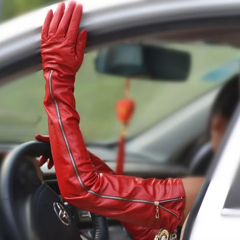 Women's Elegant and Classic Long Leather Gloves With Zipper, Driving ...