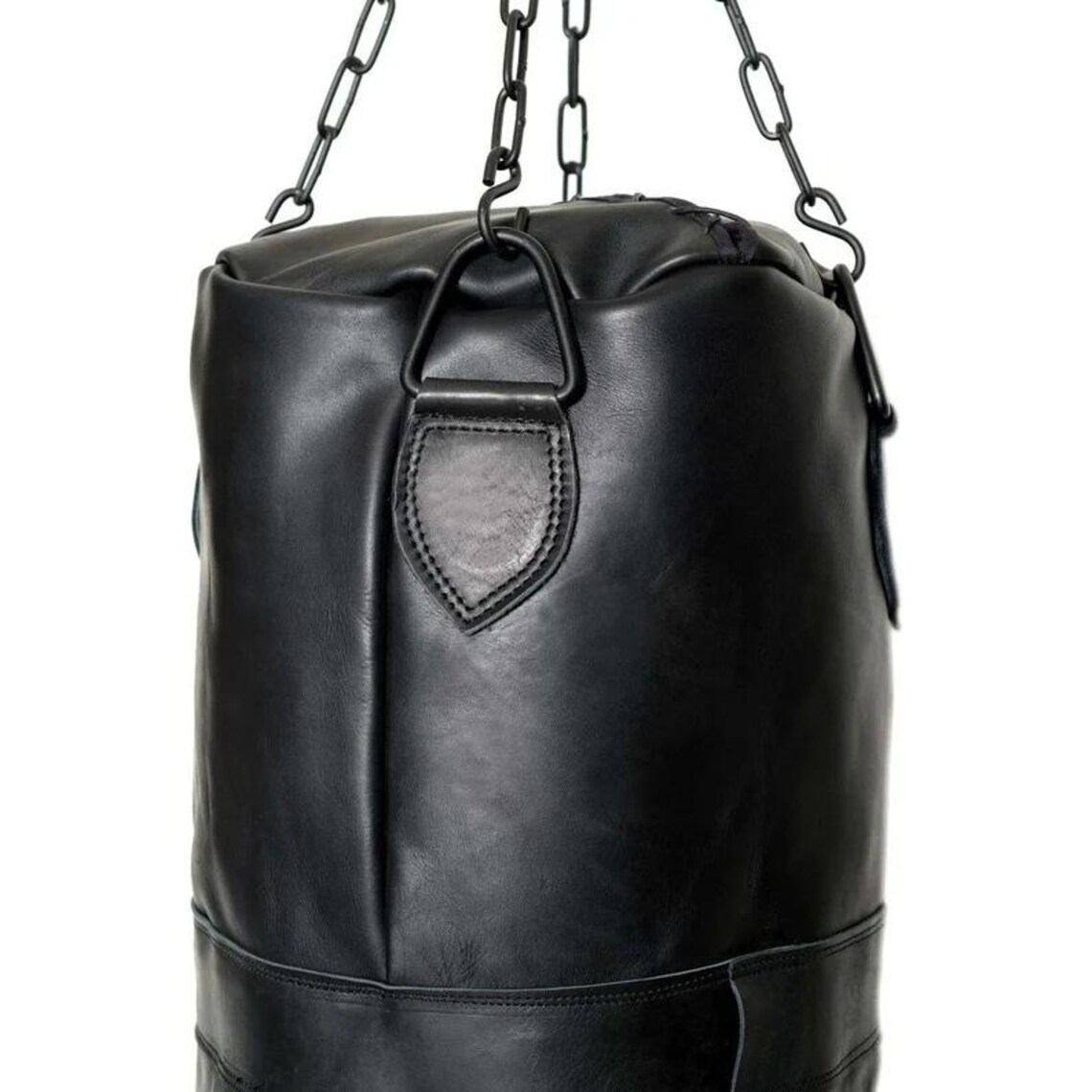 Vintage Black Leather Punching Bag, Cowhide Heavy Bag, Workout Bag ...