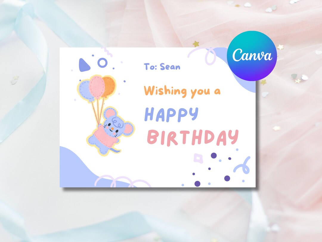Canva Birthday Card Template, Cute Mouse Birthday Card for Kids ...