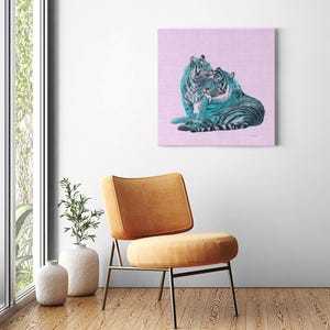 Two Tigers in Turquoise on Canvas - Etsy