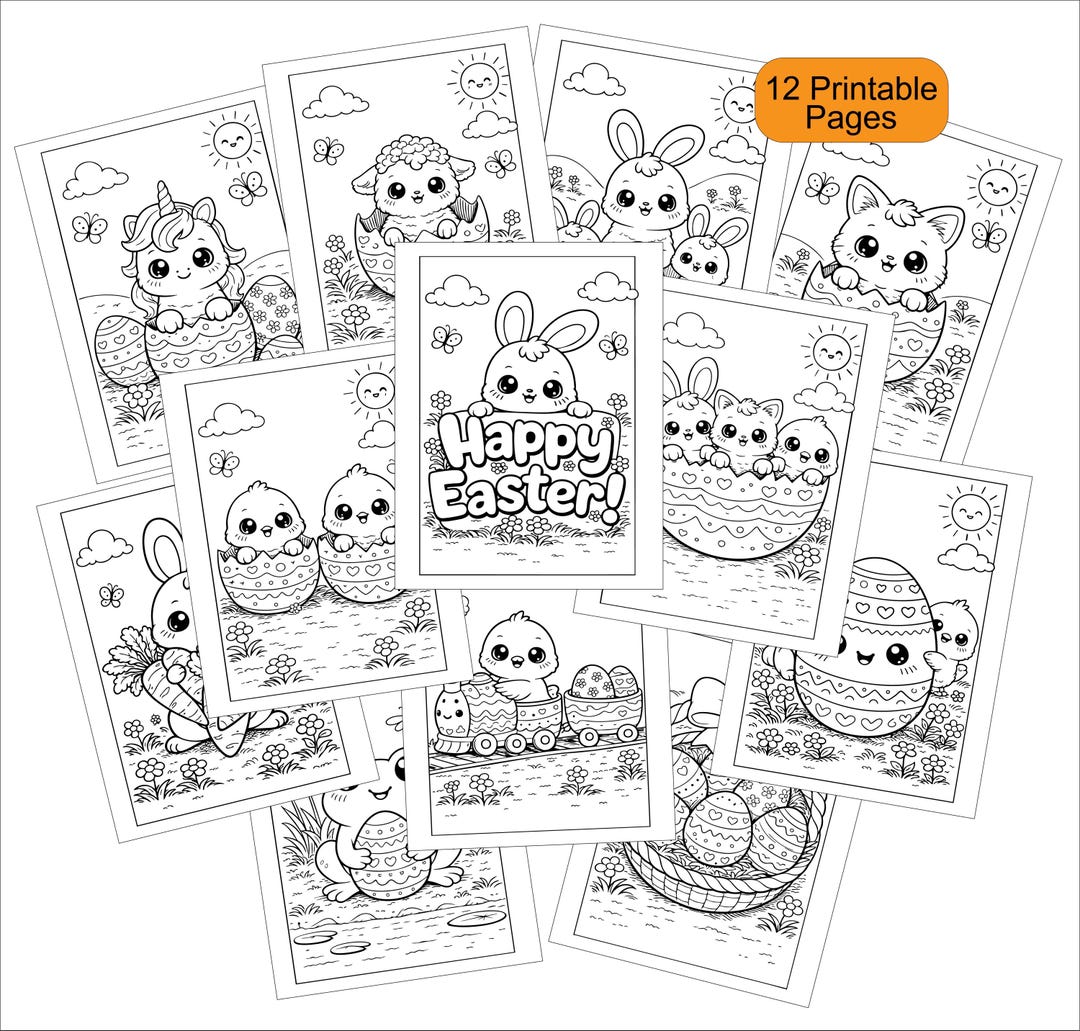 Kawaii Easter Coloring Pages – 12 Printable Bunny, Chick, Lamb Spring ...