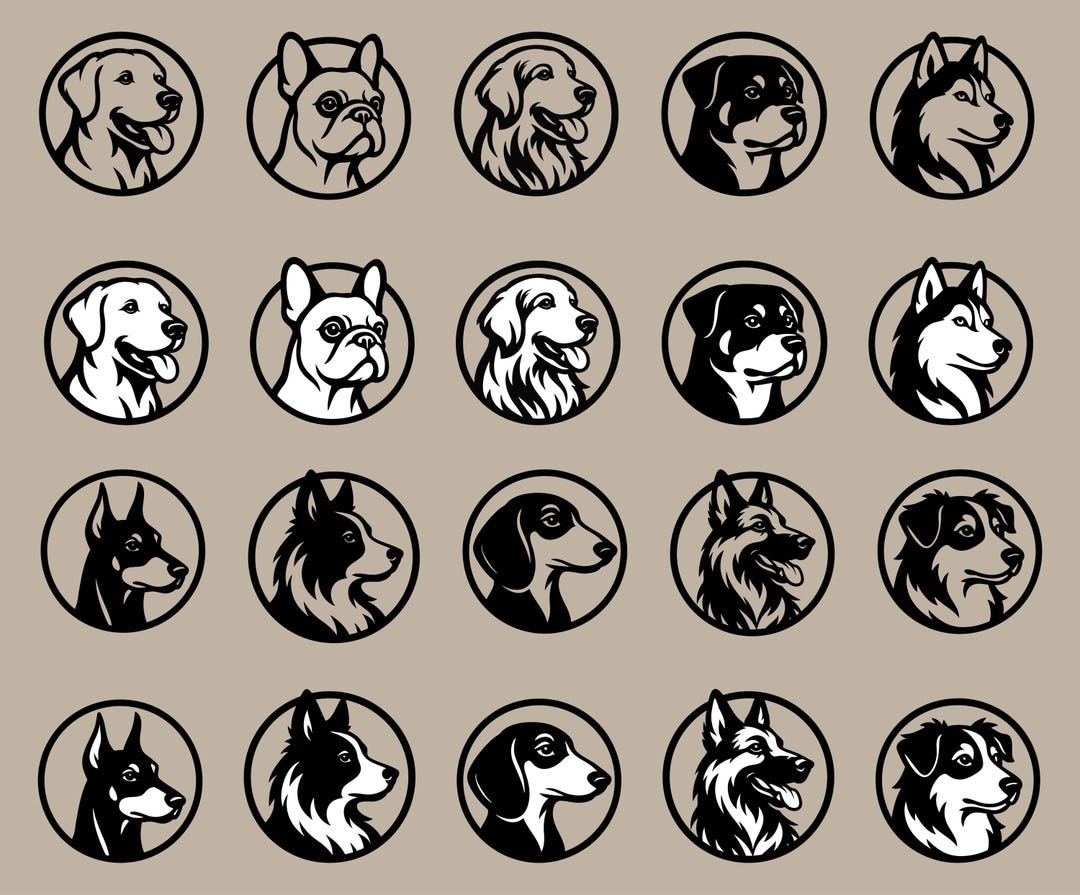 Dog Breed Badge SVG Bundle – 10 Breeds, Outline & Filled | Svg Png Pdf ...