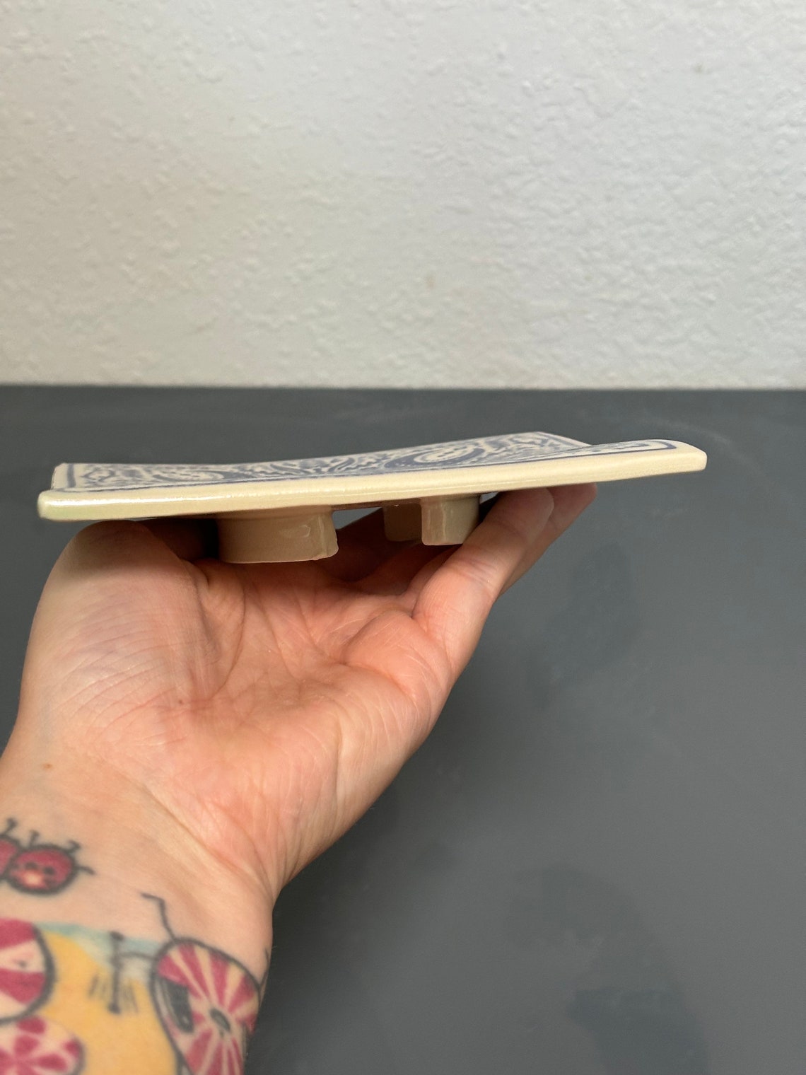 Pottery Decor, Flagging Bandana Plate, Blue Bandanna Handmade Trinket ...