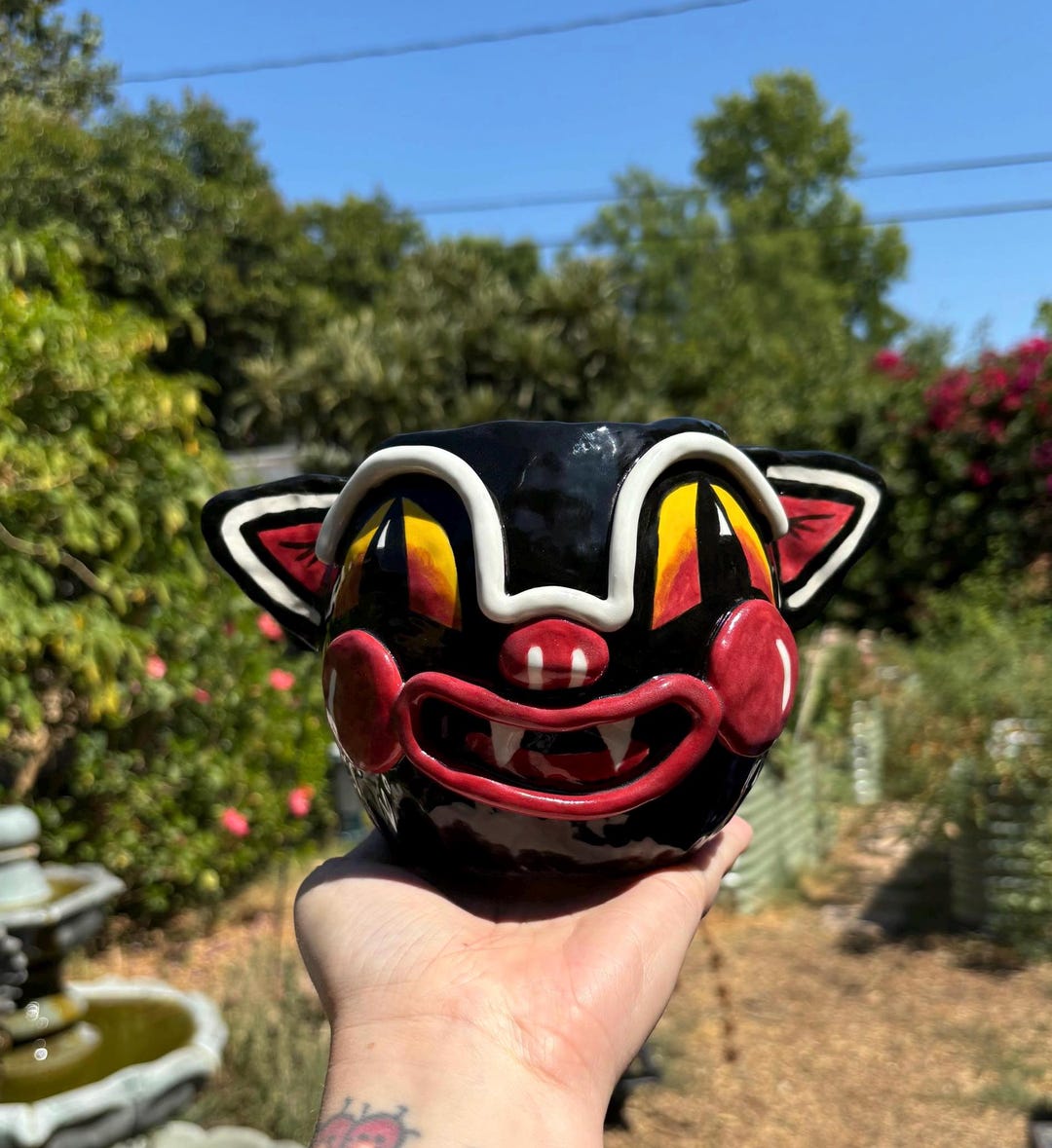 Halloween Decor, Original Pottery Bat Cat Vintage Trick or Treat Basket ...