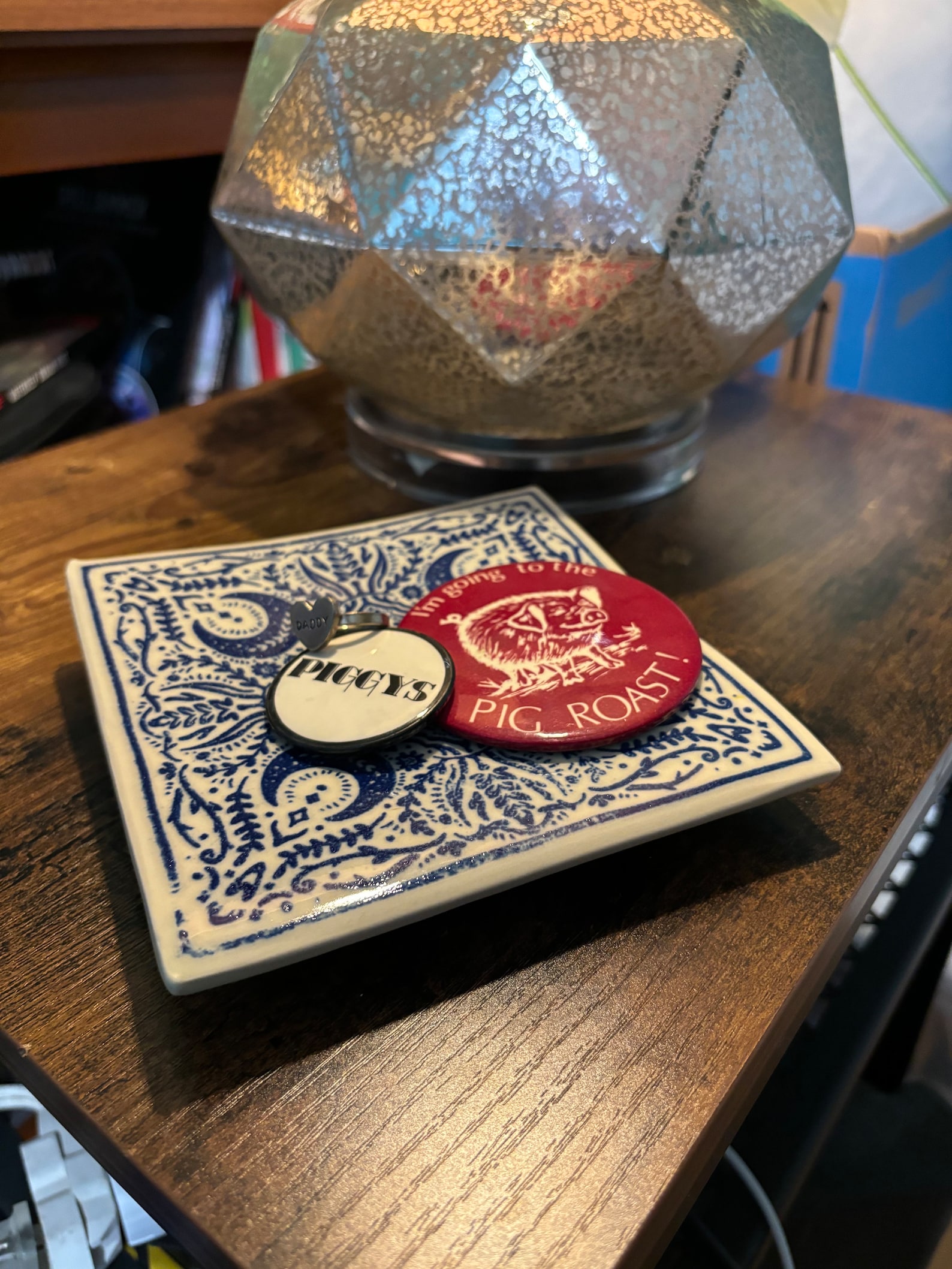 Pottery Decor, Flagging Bandana Plate, Blue Bandanna Handmade Trinket ...