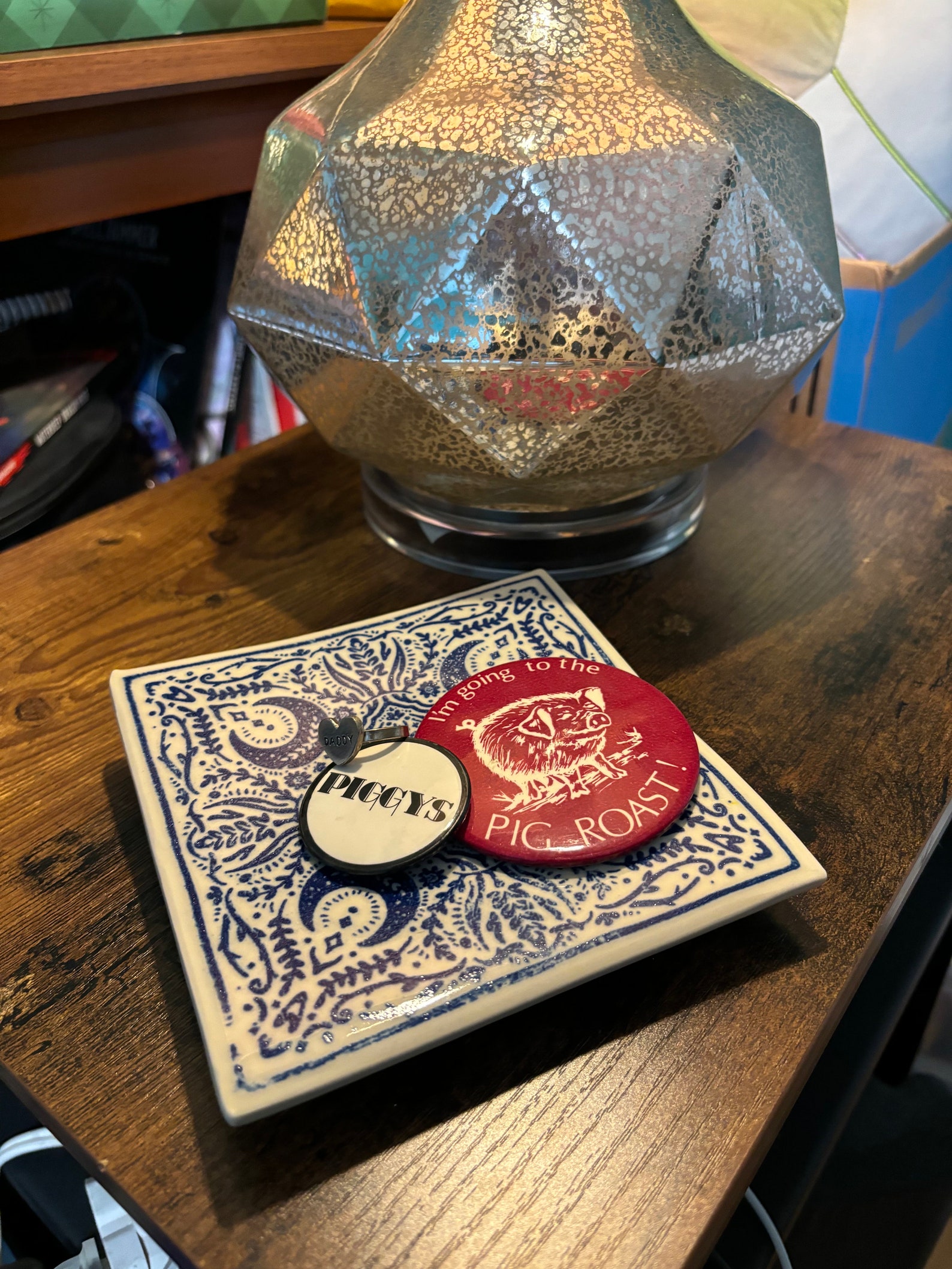 Pottery Decor, Flagging Bandana Plate, Blue Bandanna Handmade Trinket ...