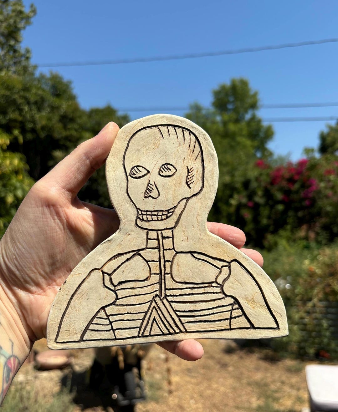 OOAK Handbuilt Pottery Ceramic, Skeleton Momento Mori Wall Hanging ...