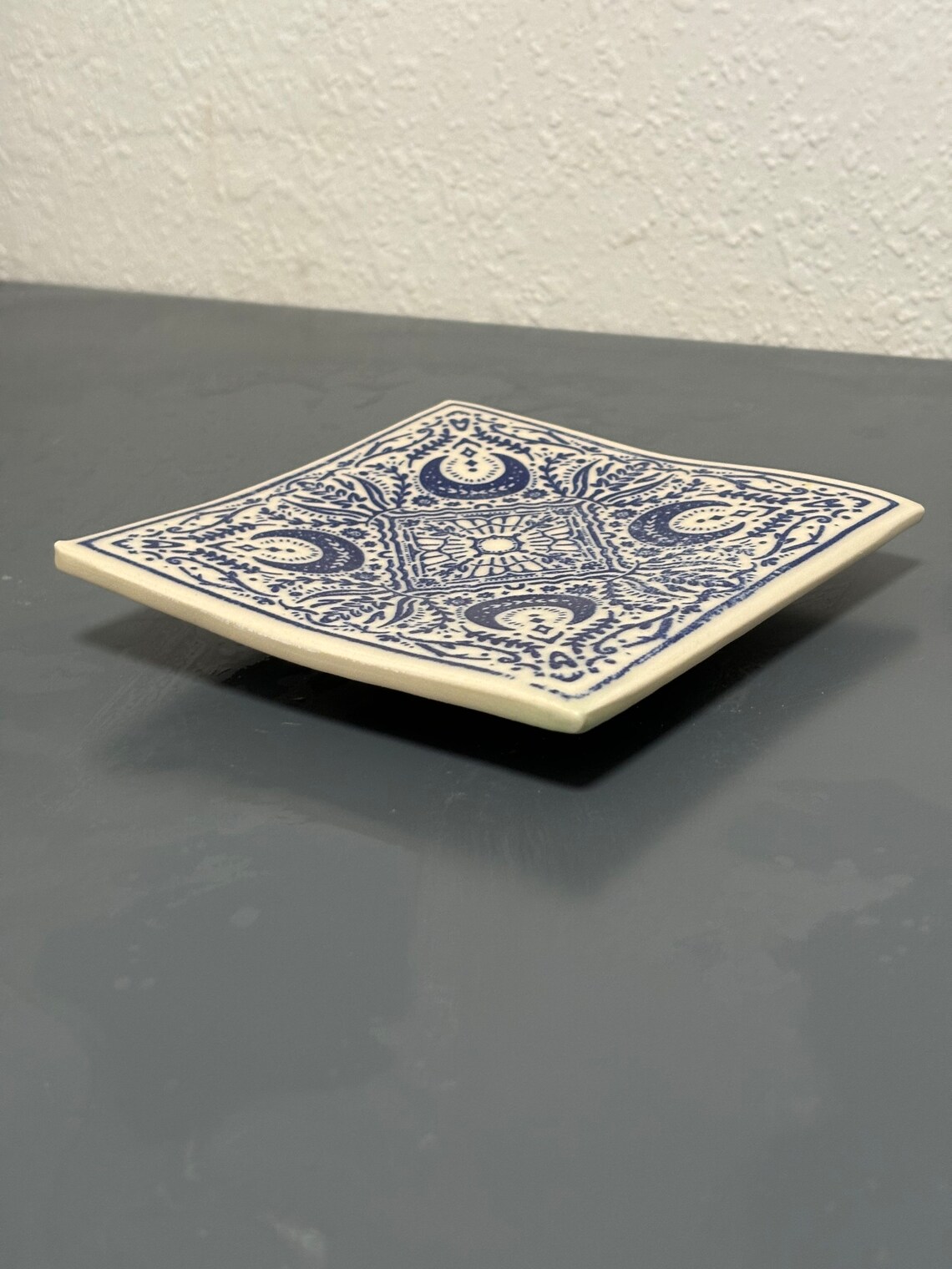 Pottery Decor, Flagging Bandana Plate, Blue Bandanna Handmade Trinket ...