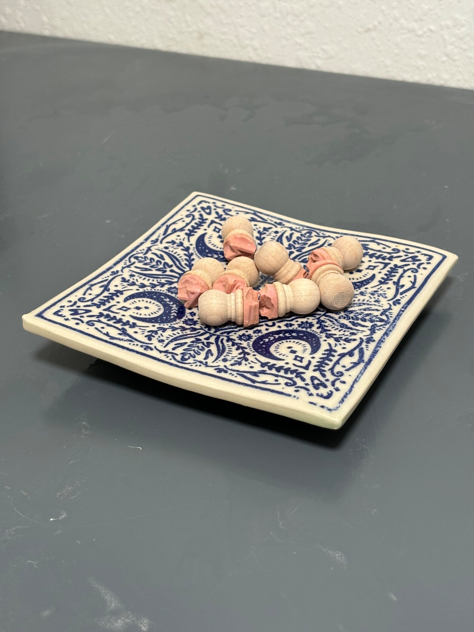 Pottery Decor, Flagging Bandana Plate, Blue Bandanna Handmade Trinket ...